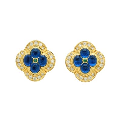 梵克@宝古董珠宝琉璃小花耳饰