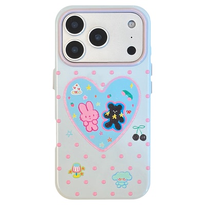 Cute Cartoon Rabbit Bear Polka Dot Phone Case 适用 iPhone 17 Pro Max 16 15  Korean Style Soft Cover