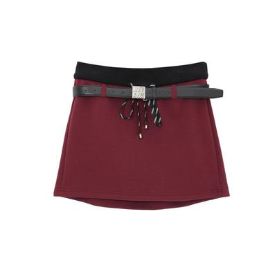 REVAN芮范设计师款质感挺括酒红半身裙RL11501146