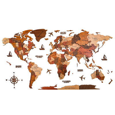 insul应素北欧世界3d立体实木质地图墙贴墙面装饰创意客厅背景墙