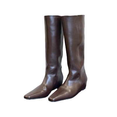 欧美风方头直筒长靴女尖头宽筒靴