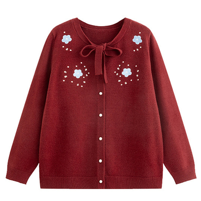 甜美风显瘦气质百搭刺绣针织开衫