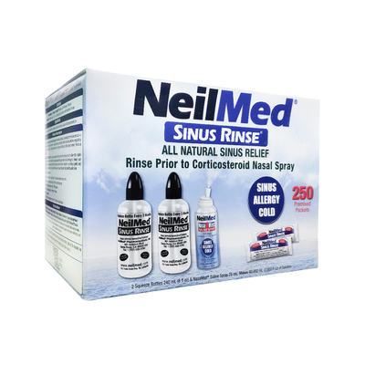 美国进口NeilMed奈尔梅德鼻腔冲洗盐包250包盐+2洗鼻瓶+1喷雾套装