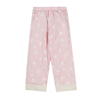 小狗爪印菱格纹羊羔毛棉裤