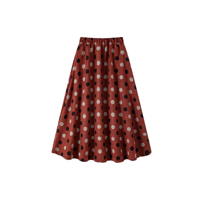 AOSER东南亚风高腰波点大摆半裙