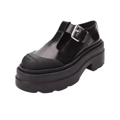 亚历山大王牛皮厚底玛丽珍鞋