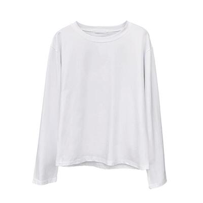 早秋纯棉女简约长袖纯色宽松基础