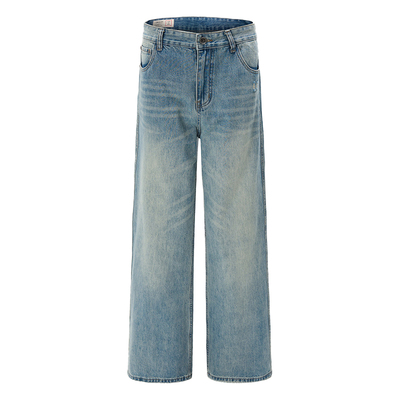 高品质水洗蓝直筒牛仔裤男