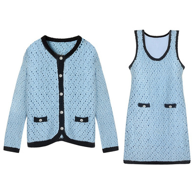 Vibrant Chic25新款高级感复古镂空毛衣+半身裙套装