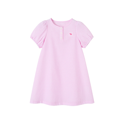 BLUEDOG蓝狗春夏女童嘉顿格居家连衣裙短袖格纹休闲短袖连衣裙