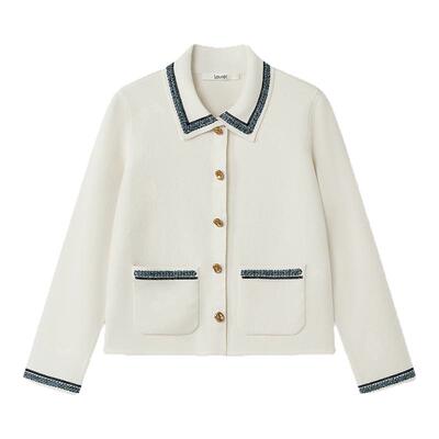 【雪花肌理】Laurel劳芮26春新款撞色边翻领针织开衫LWL371M03000