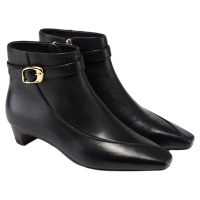 fed小方头时装靴冬季新款女靴简约真皮靴黑色短靴女款S1009-CA016