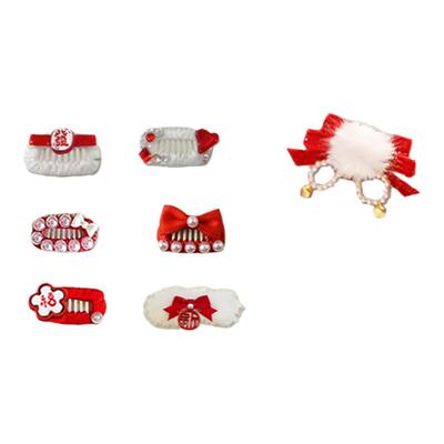 碎发宠物bb夹醒狮蝴蝶结发夹红色过年系猫咪约克夏马尔济斯比熊