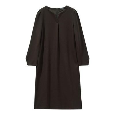 羊毛V领套头直筒连衣裙商场同款