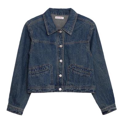 荒荒家竹节纹中短款牛仔外套