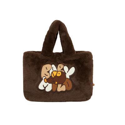 卡通小猴刺绣毛绒手拎包