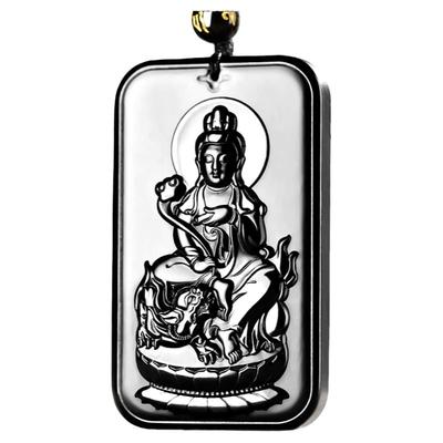 景禾和田玉墨玉文殊菩萨吊坠