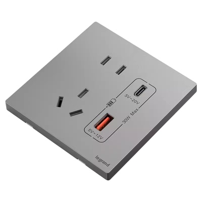 罗格朗86型带五孔usb手机充电插座TypeA+C快充USB陶瓷白色45W暗装