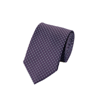 CHARLES靛蓝深粉色真丝素纹领带