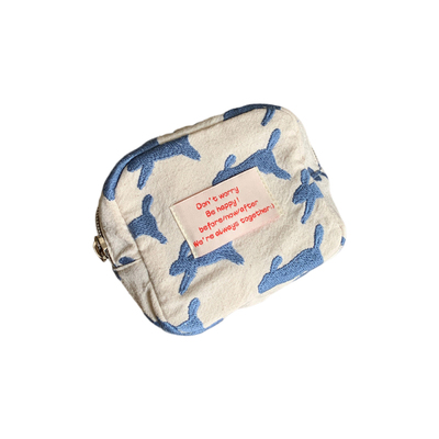 thefifthmoon卡通兔文艺鱼鳞刺绣棉麻gao品质化妆包收纳包零钱包