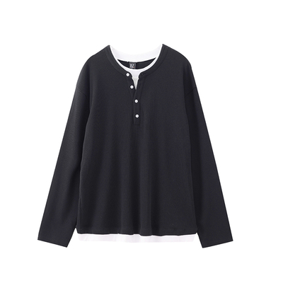 时尚慵懒亨利领长袖T恤宽松潮流