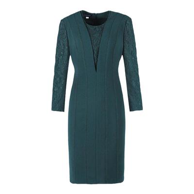 墨绿色蕾丝拼接连衣裙LL18346A