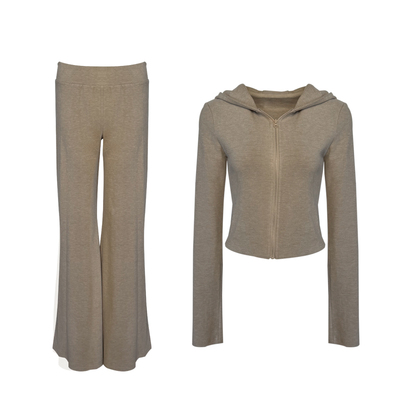 Middletone | 机场套装 连帽收腰短外套+休闲阔腿裤两件套女套装