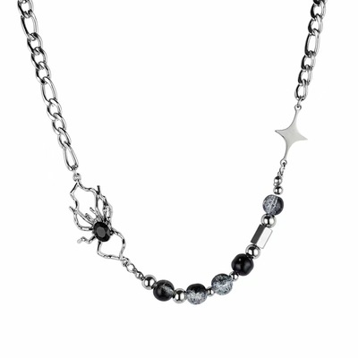 冷淡风蜘蛛拼接男锁骨链卫衣项链女小众设计高级感钛钢嘻哈毛衣链