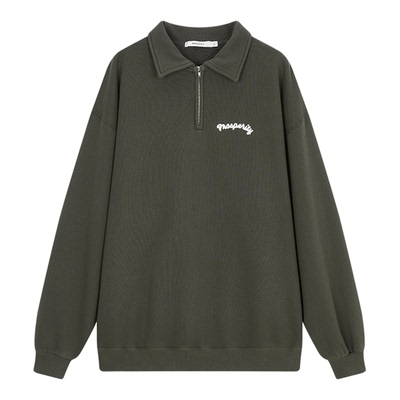 moussy 春季半拉链胸口复古刺绣POLO卫衣女028HAA90-2831