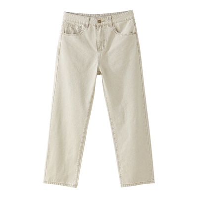 LUUD 艺术刺绣设计cleanfit极简白牛直筒长裤子男100%纯棉牛仔裤