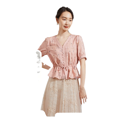 乔万尼真丝衬衫女2026新款夏季桑蚕丝短袖上衣收腰减龄EF2C411