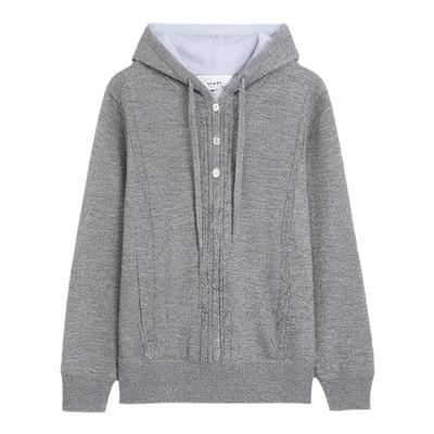 “Miu系美拉德穿搭” PIT复古绞花灰色连帽针织衫女2025早秋新款