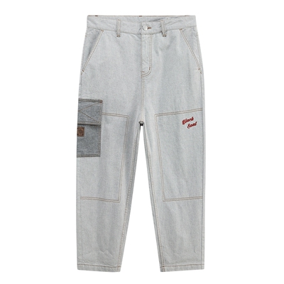 ONIARAI/鬼洗24春夏新品方形压线复古牛仔拼接男士长裤 24B4433