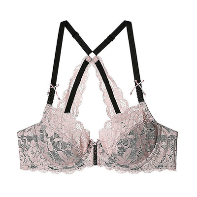 EVES夏娃的诱惑全蕾丝交叉美背文胸内衣女超薄款大胸显小V8567113
