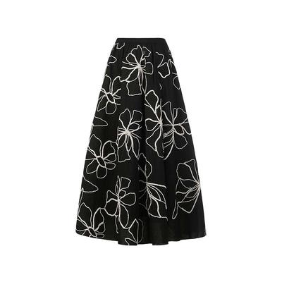 sdeer田园风高腰松紧绣花A字长裙