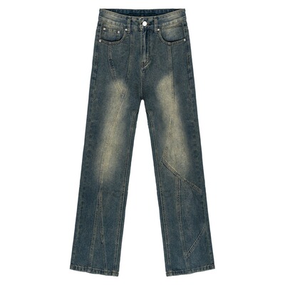 新因素宽松显瘦线条分割牛仔裤潮