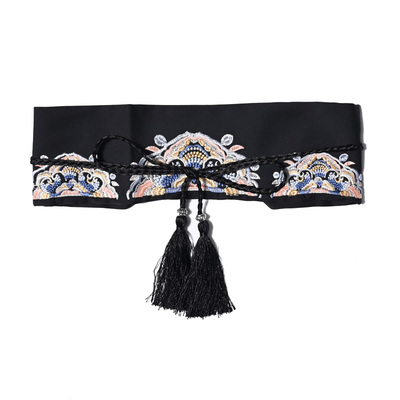 女士风景刺绣布绑带百搭腰封腰带