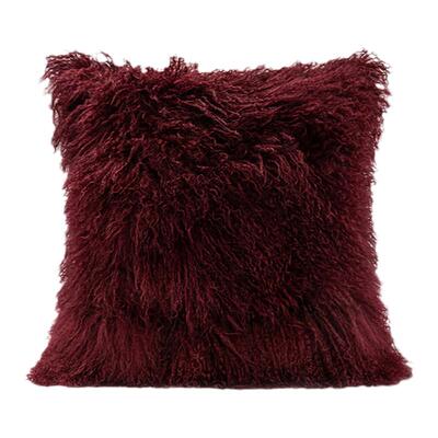 ELINLONYAIN酒红滩羊毛靠垫抱枕