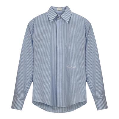 ECHOADE可拆卸垫肩收腰修身蓝条纹长袖衬衫女早春高级感设计衬衣