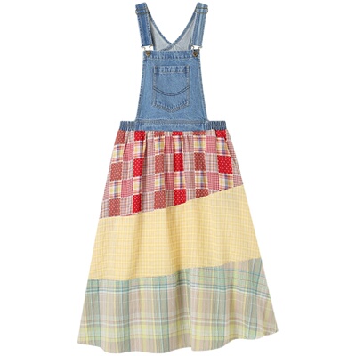 休闲拼接纯棉牛仔撞色拼接A字裙