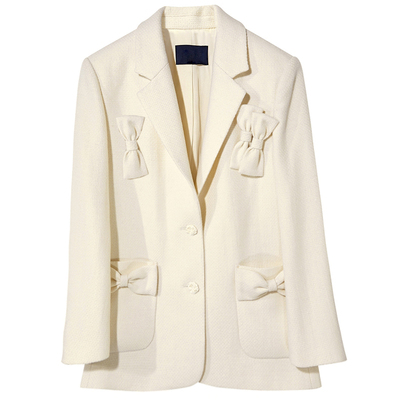 春夏法式优雅蝴蝶结白色立体口袋