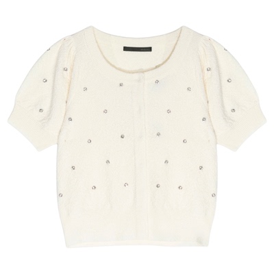 Heatherich开衫女2025夏季新款休闲气质文艺钉珠短袖上衣497374