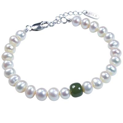 佰色传情淡水珍珠和田玉银手链