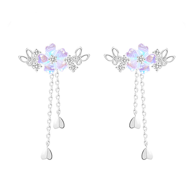 落樱之舞樱花蝴蝶纯银耳钉不过敏