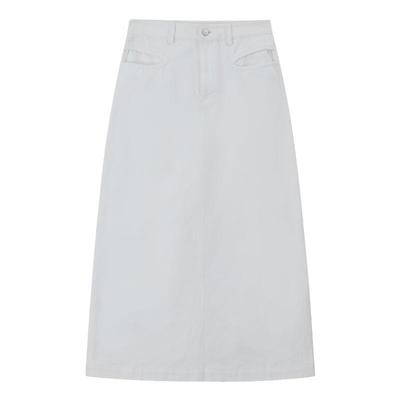 长款高腰小A字裙通勤极简牛仔裙