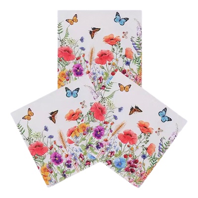 萌派熊蝴蝶花卉印花餐巾纸节日装饰专用纸巾方巾纸一次性面巾纸