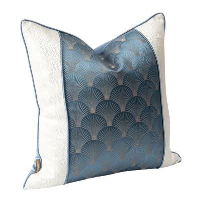 新中式抱枕靠垫客厅沙发蓝白拼接