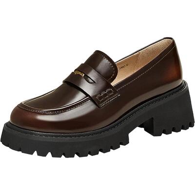 天美意厚底增高英伦乐福鞋复古单鞋女休闲皮鞋春季新款COQ01AA5