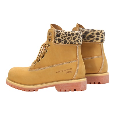 ADC达芬奇 ADCDAVINCI 豹纹拉丝大黄靴/头层牛皮户外百搭靴子