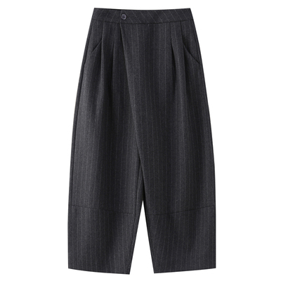 欧货个性八分裤女含羊毛挺括有型高腰阔腿裤秋冬保暖小个子休闲裤